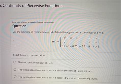 solved 5 continuity of piecewise functions determine
