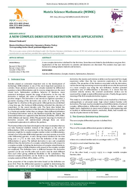 Pdf A New Complex Derivative With Applications