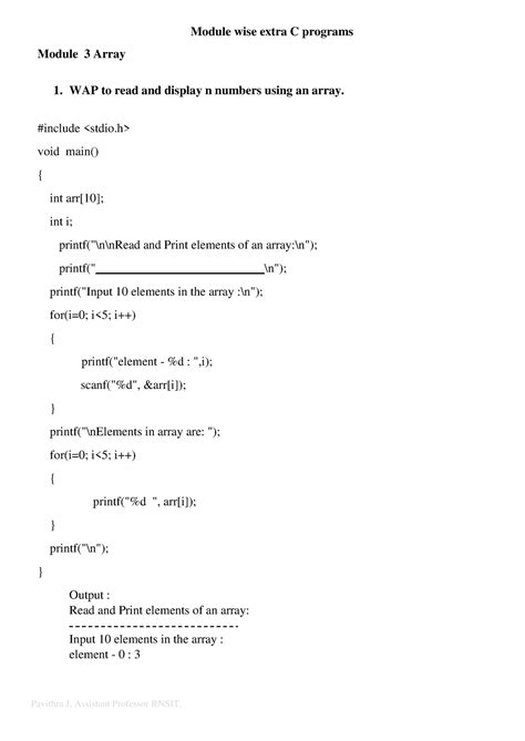 Module 3 Array Programs Module Wise Extra C Programs Module 3 Array Wap To Read And Display N