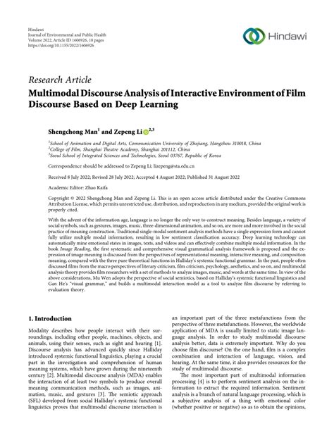 Pdf Multimodal Discourse Analysis Of Interactive Environment Of Film Discourse Based On Deep