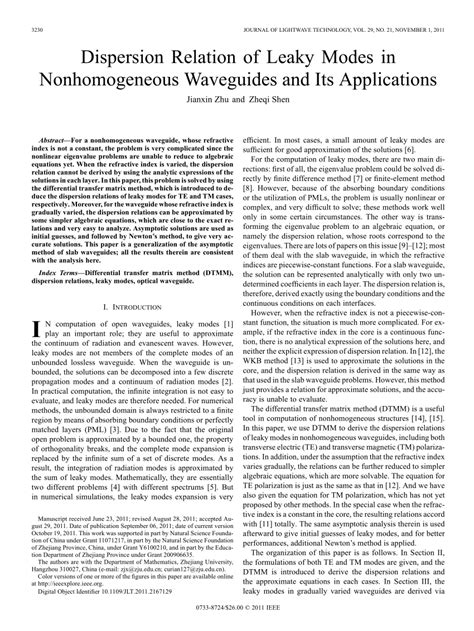 Pdf Dispersion Relation Of Leaky Modes In Nonhomogeneous Waveguides And Its Applications