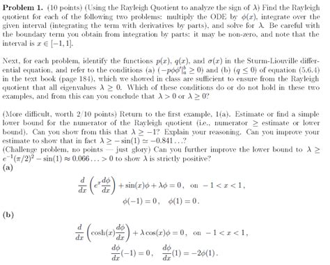 Solved Problem 1 10 Points Using The Rayleigh Quotient