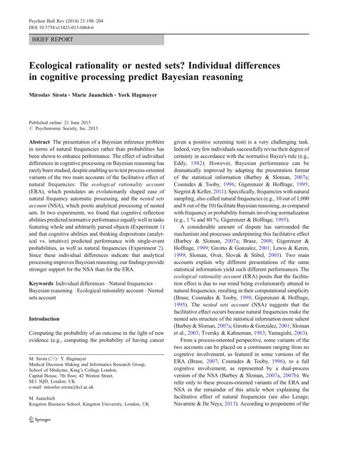 Pdf Ecological Rationality Or Nested Sets Individual Differences In Cognitive Processing