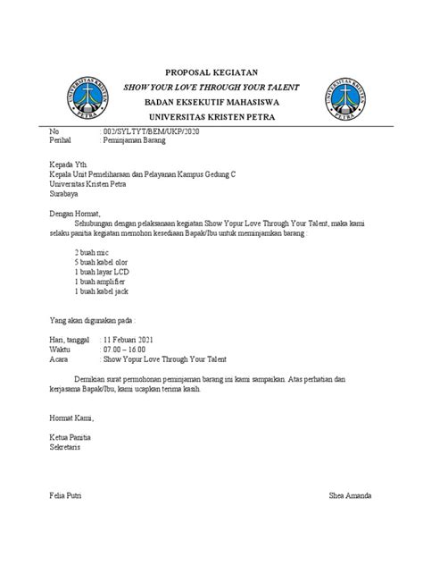 Surat Peminjaman Barang Pdf