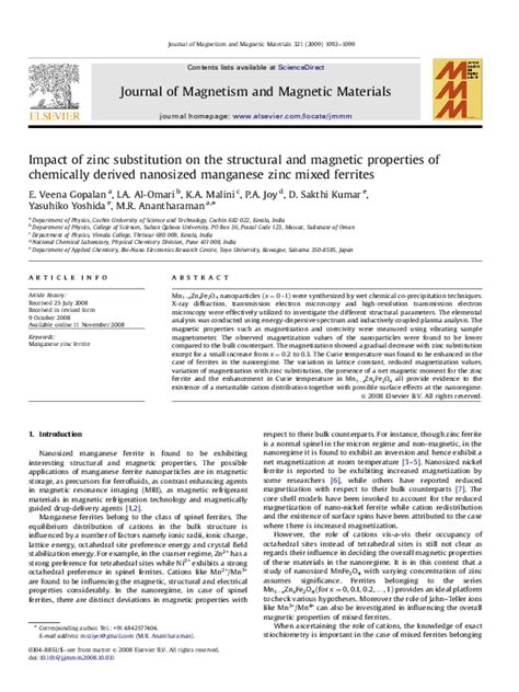 Pdf Impact Of Zinc Substitution On The Structural And Magnetic