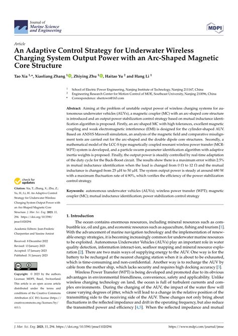 Pdf An Adaptive Control Strategy For Underwater Wireless Charging System Output Power With An
