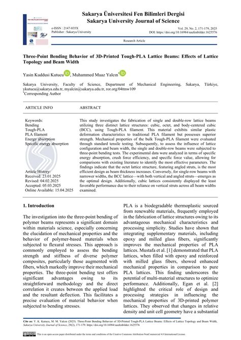 Pdf Three Point Bending Behavior Of 3d Printed Tough Pla Lattice