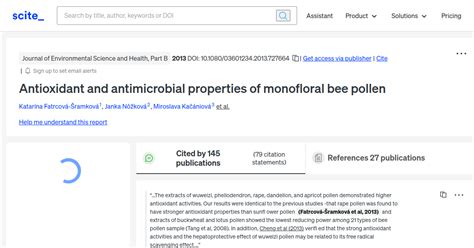 Antioxidant And Antimicrobial Properties Of Monofloral Bee Pollen