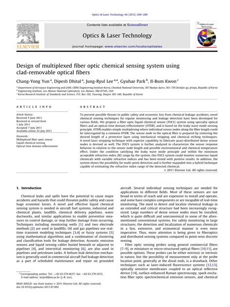 pdf design of multiplexed fiber optic chemical sensing system using clad removable optical
