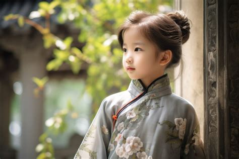 전통 의 옷 을 입은 어린 소녀 의 초상화 Ai 생성 이미지