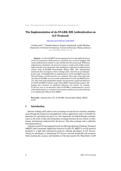 Pdf Implementation Of Zk Snark Hh Authentication On Iot Protocols