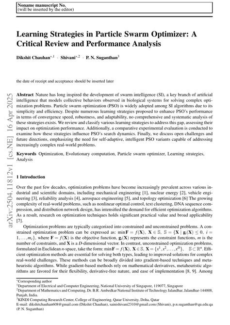 Pdf Learning Strategies In Particle Swarm Optimizer A Critical Review And Performance Analysis