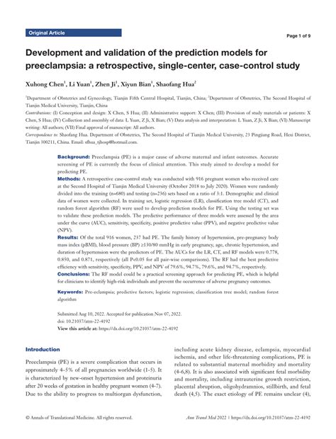 Pdf Development And Validation Of The Prediction Models For
