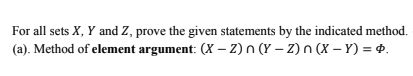 Solved For All Sets X Y And Z Prove The Given Statements Chegg Com