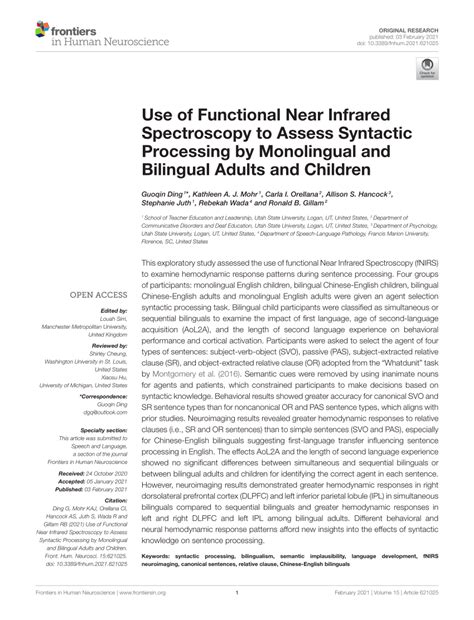 Pdf Use Of Functional Near Infrared Spectroscopy To Assess Syntactic