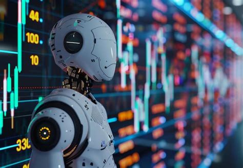 A Robot Stands In Front Of A Wall Of Numbers And Graphs Premium Ai Generated Image