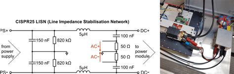 Left Schematics Of Cispr25 Dual Lisn Right Common Mode Emi Download Scientific Diagram