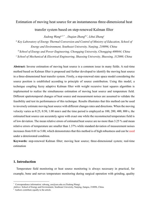 Pdf Estimation Of Moving Heat Source For An Instantaneous Three Dimensional Heat Transfer