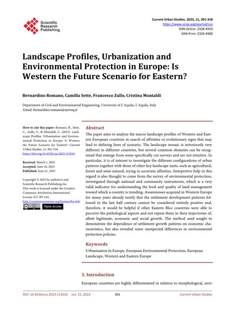 PDF Landscape Profiles Urbanization And Environmental Protection In Europe Is Western The