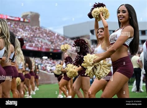 Florida State Cheerleaders Perform On The Sideline During The First