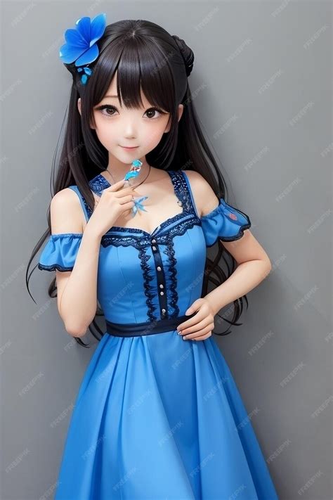 Premium Ai Image Anime Girl In A Blue Dress With A Flower