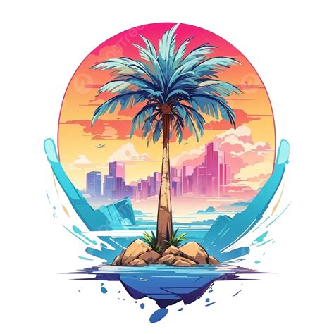 코코넛 오아시스 여름 휴양지 여름 만화 야자수 해변 Png 일러스트 및 Psd 이미지 무료 다운로드 Pngtree