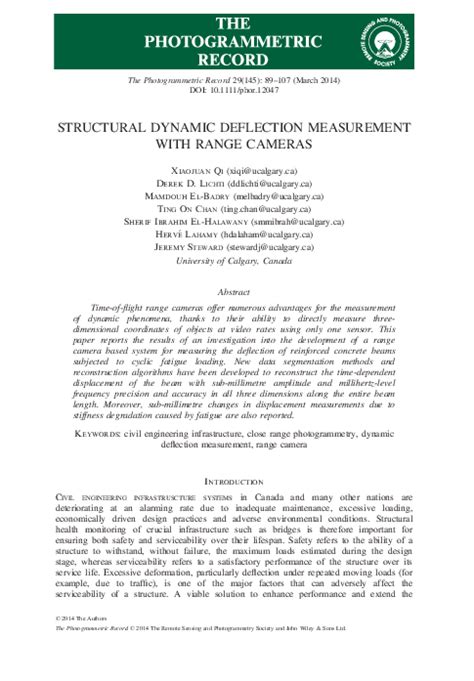Pdf Structural Dynamic Deflection Measurement With Range Cameras