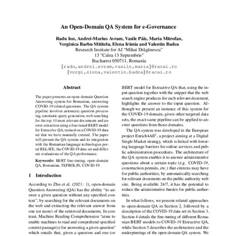 An Open Domain Qa System For E Governance Acl Anthology