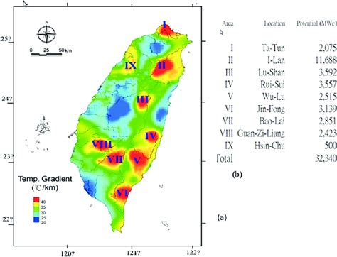 A Temperature Gradient Map Of Taiwan Showing Nine Egs Regions With