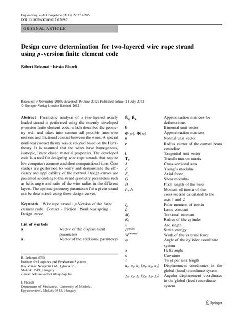 Pdf Design Curve Determination For Two Layered Wire Rope Strand Using