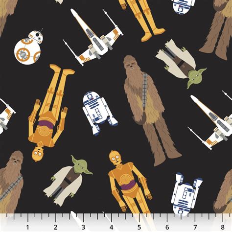 Star Wars Fabric Star Wars Portraits Tossed In Space On Black 100