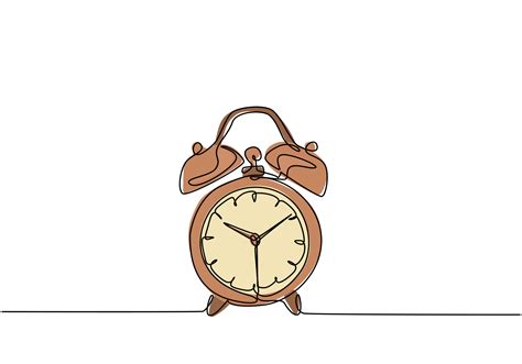One Continuous Line Drawing Of Classic Analog Desk Alarm Clock With Big