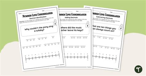 decimals on number lines codebreaker worksheets teach starter