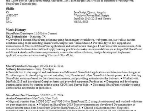 sample resume for sharepoint developer sharepoint developer resume