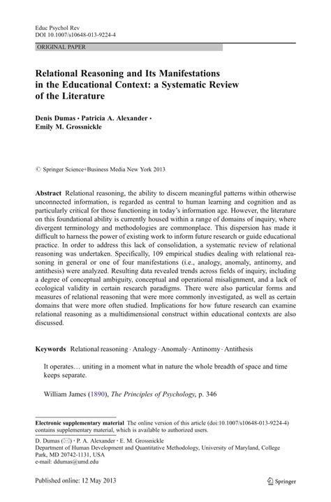 Pdf Relational Reasoning And Its Manifestations In The Educational