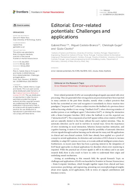 pdf editorial error related potentials challenges and applications