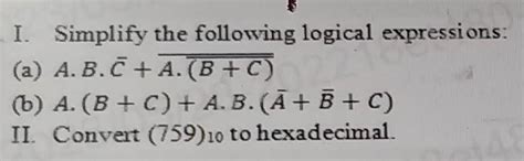solved i simplify the following logical expressions a