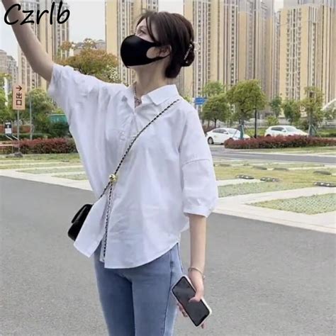 여성용 우아한 사무실 셔츠 할로우 아웃 헐렁한 부드러운 스트리트웨어 단색 레저 올매치 부드럽고 얇은 핏 한국 스타일 여름 Aliexpress