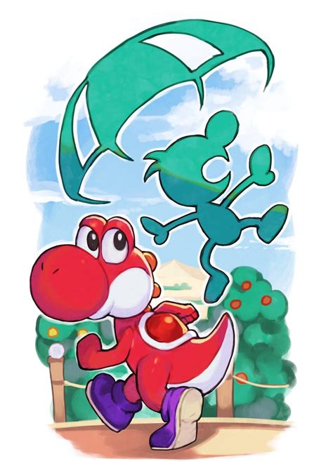 Yoshi Mr Game And Watch And Red Yoshi Mario And 3 More Drawn By