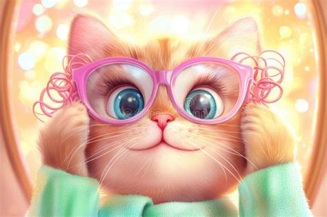 Adorable Kitten With Glasses And Cozy Blanket In Glittery Background Ai Stock Image Image Of