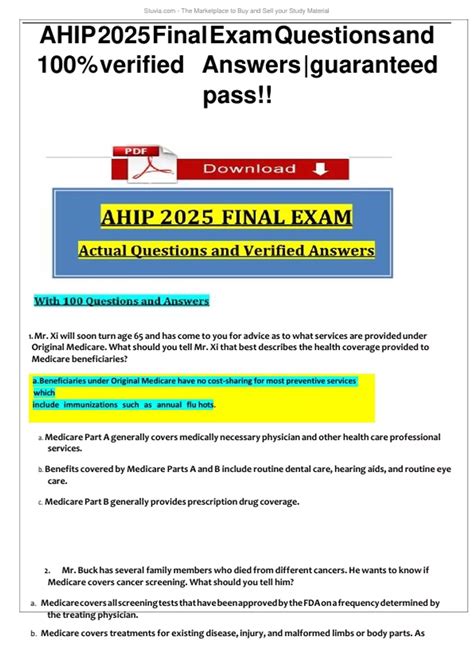 2025 Ahip Final Exam Questions And Verified Answers 100 Guarantee Pass Ahip 2025 Stuvia Us
