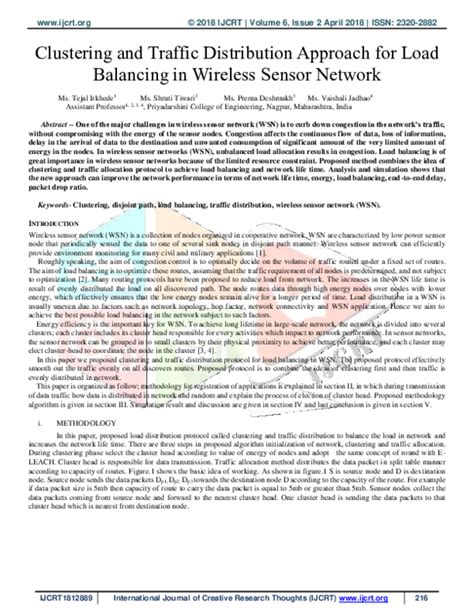 Pdf Clustering And Traffic Distribution Approach For Load Balancing In Wireless Sensor Network