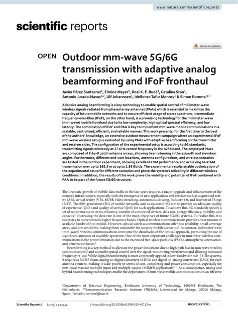 Pdf Outdoor Mm Wave 5g 6g Transmission With Adaptive Analog Beamforming And Ifof Fronthaul