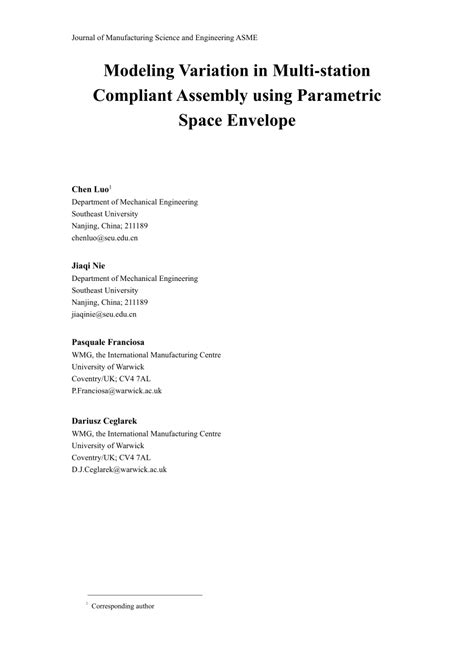 Pdf Modeling Variation In Multi Station Compliant Assembly Using