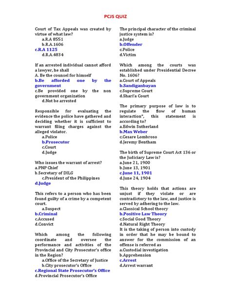 Pcjs Quiz Pdf Arrest Prosecutor