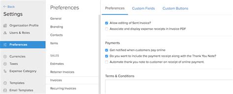 Invoice Preferences Add Custom Fields Configure Invoice And Payment Settings Help Zoho
