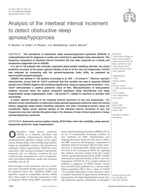 Pdf Analysis Of The Interbeat Interval Increment To Detect Obstructive Sleep Apnoea Hypopnoea
