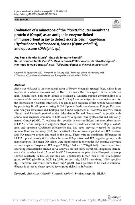 Evaluation Of A Mimotope Of The Rickettsia Outer Membrane Protein A