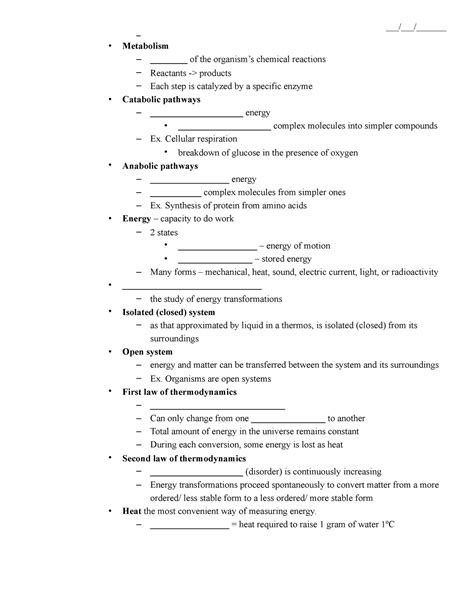 Lecture Enzyme Notes Metabolism Of The Organisms Chemical Reactions Reactants