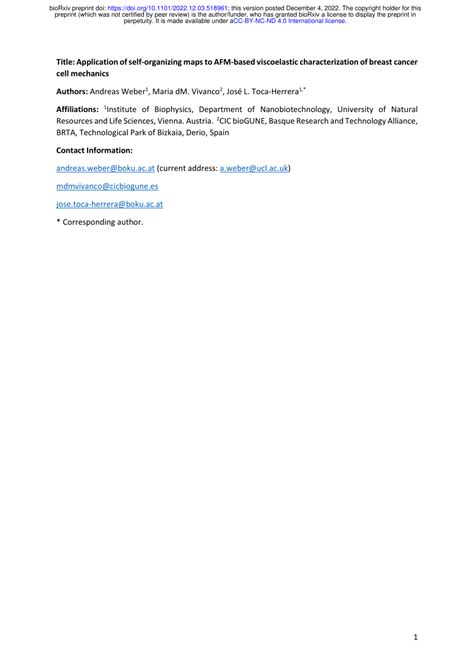 Pdf Application Of Self Organizing Maps To Afm Based Viscoelastic Characterization Of Breast